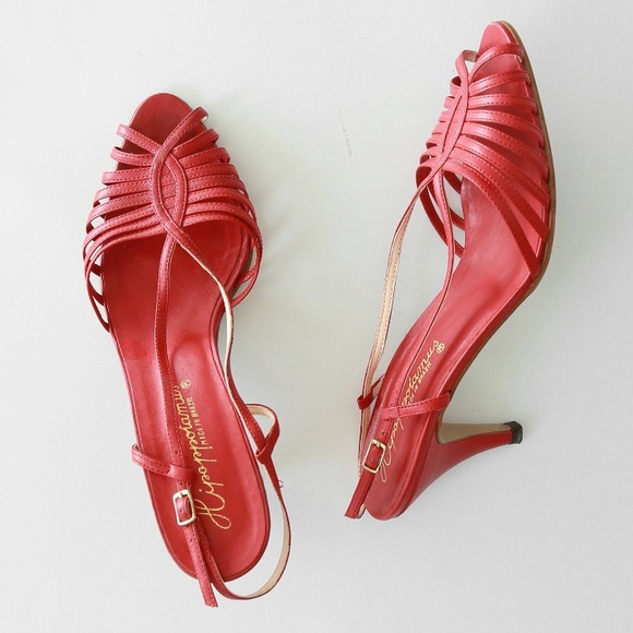 Shoes | Vintage 7s Red Strappy Leather Heels Sandals Sz8 | Poshmark